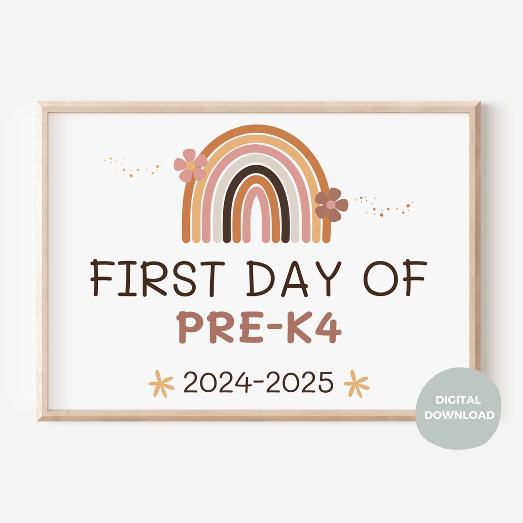 First Day of Pre-k4 Printable Sign, 1st Day of Pre-k4 Photo Prop, Boho ...