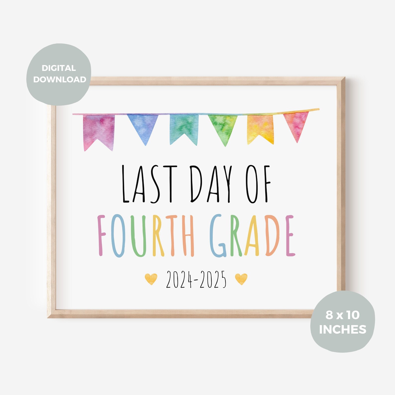 Last Day of 4th Grade Printable Sign, 8x10 Inch, A4, Last Day of Fourth ...