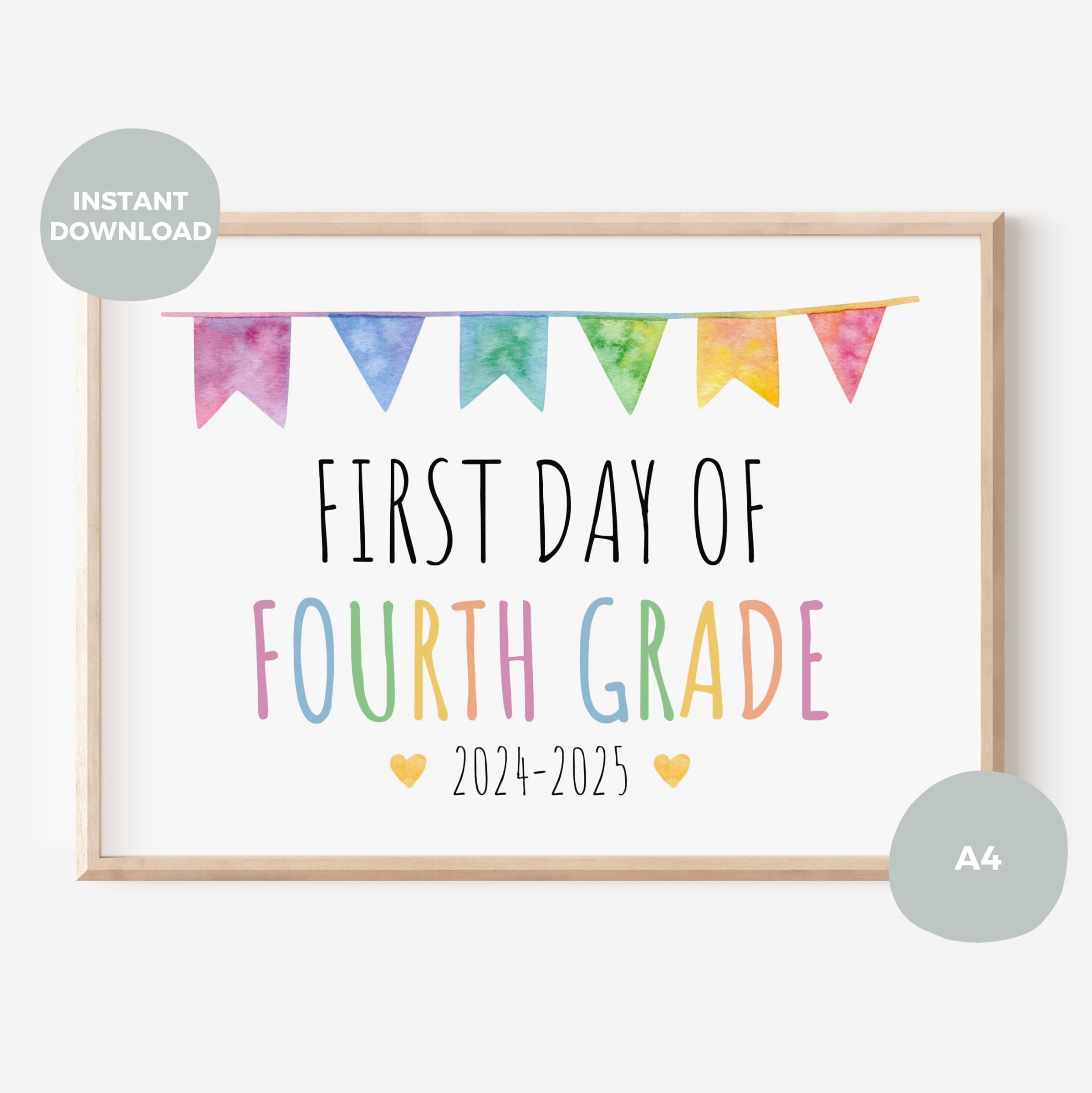 First Day of 4th Grade Printable Sign, 8x10 Inch, A4, 1st Day of Fourth ...