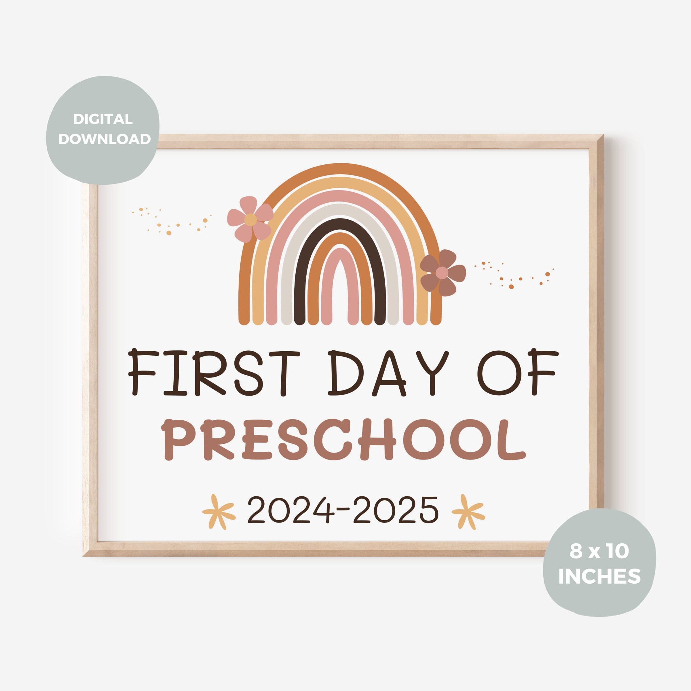 First Day of Preschool Printable Sign, Boho Daycare Sign With Rainbow ...