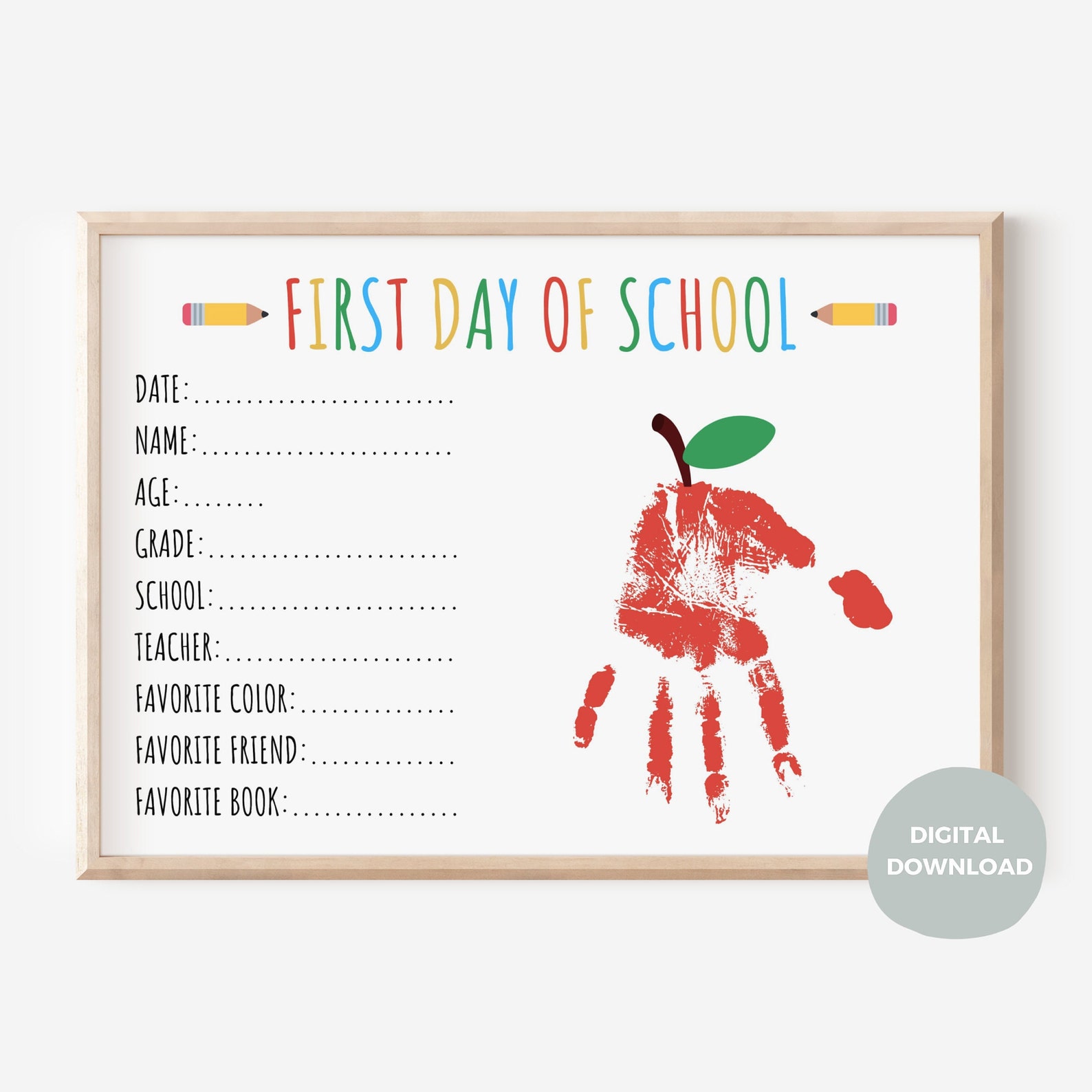 First Day of School Printable Handprint Art, Back to School Poster ...