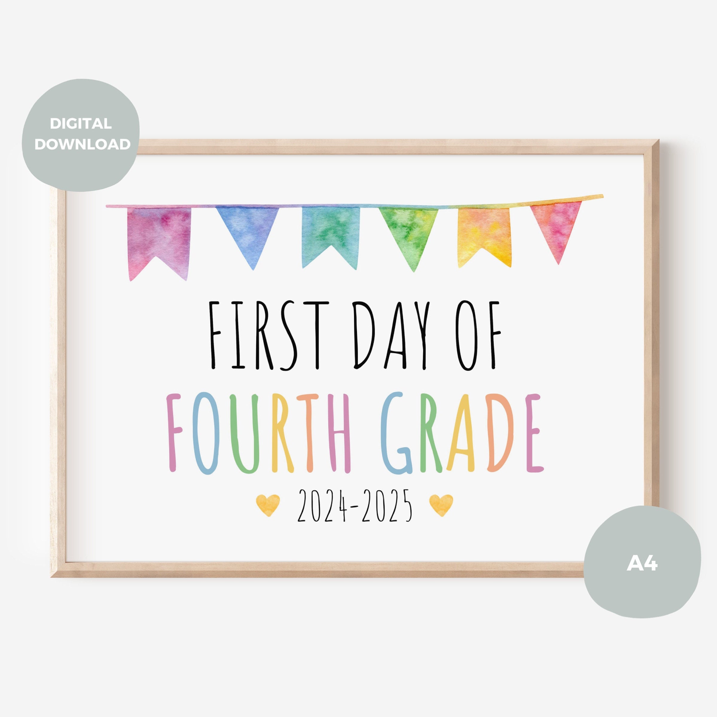 First Day of 4th Grade Printable Sign, 8x10 Inch, A4, 1st Day of Fourth ...
