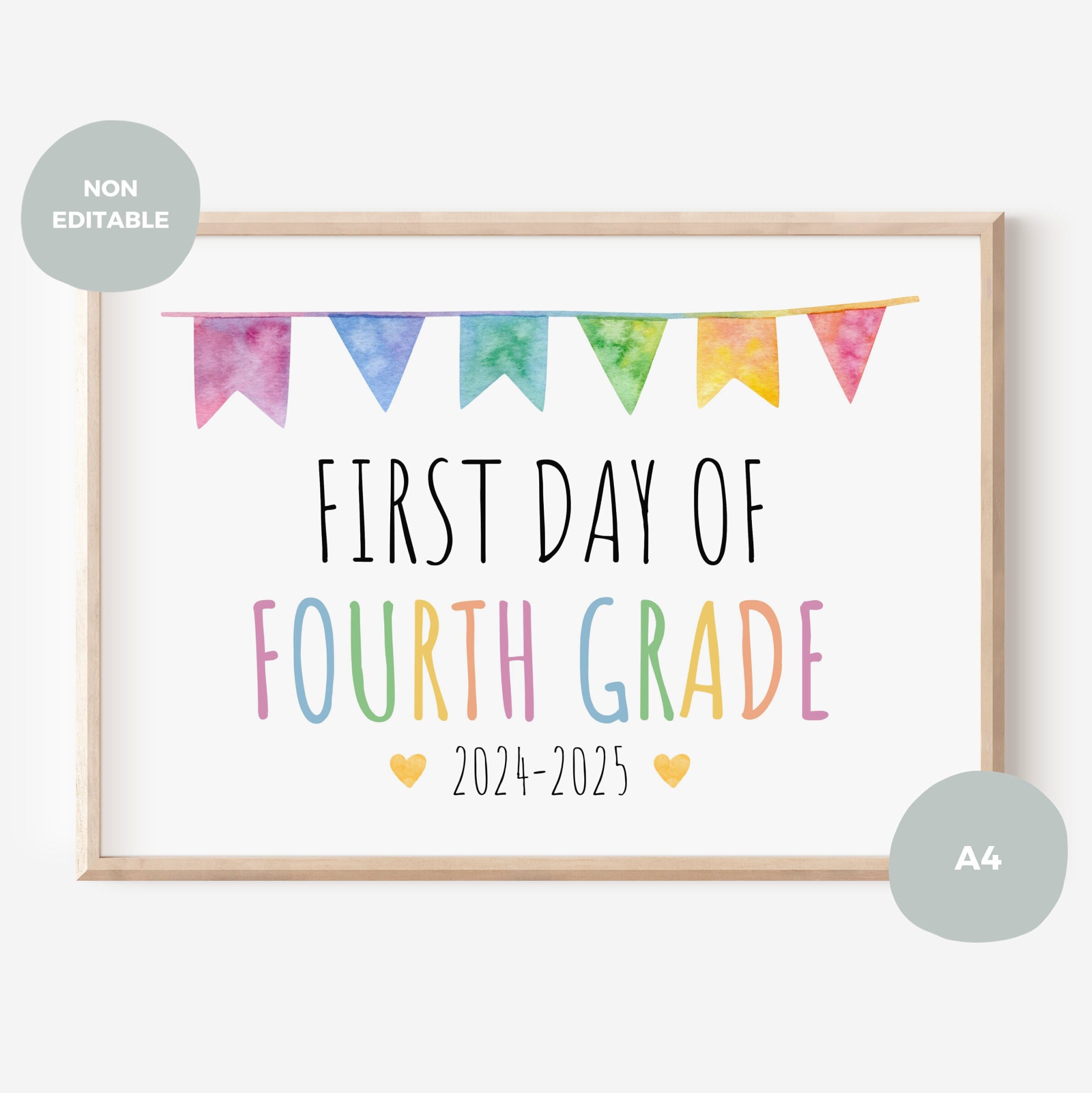 First Day of 4th Grade Printable Sign, 8x10 Inch, A4, 1st Day of Fourth ...
