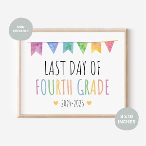 Last Day of 4th Grade Printable Sign, 8x10 Inch, A4, Last Day of Fourth ...