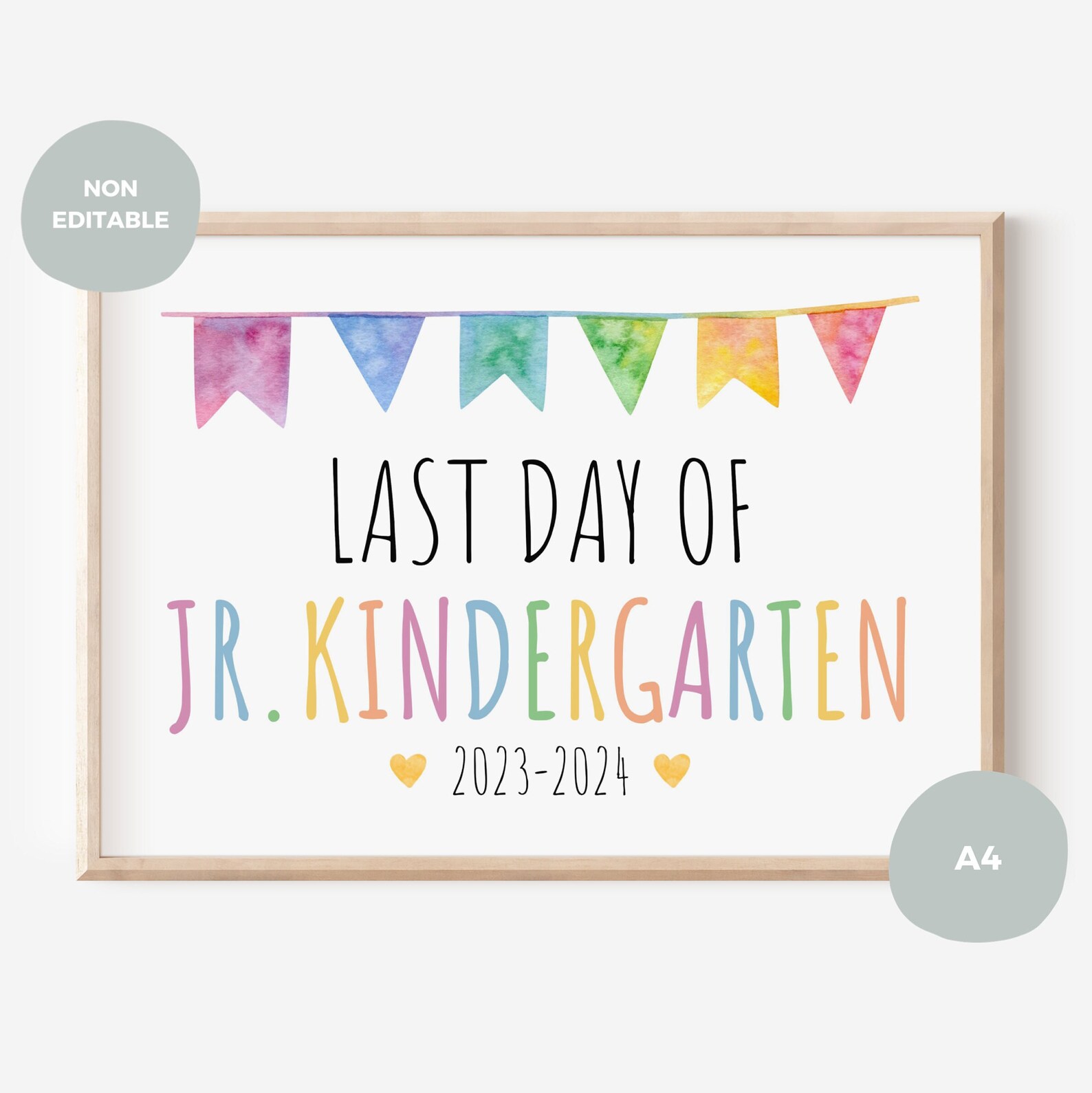 Last Day of Junior Kindergarten Printable Sign, 8x10 Inch, A4, Instant ...