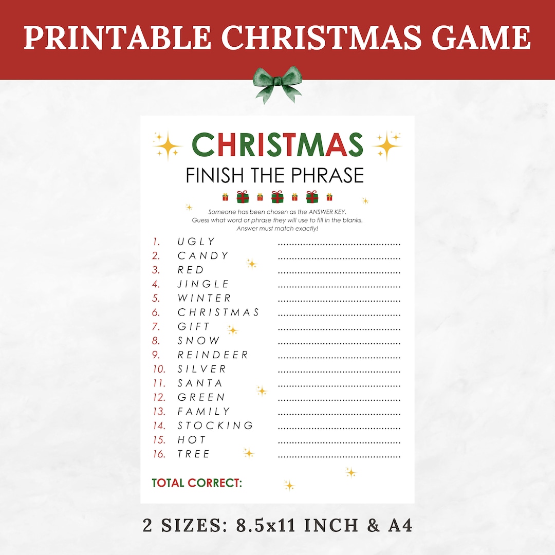 Finish the Christmas Phrase Printable Game, 8.5 X 11 Inch, A4 ...