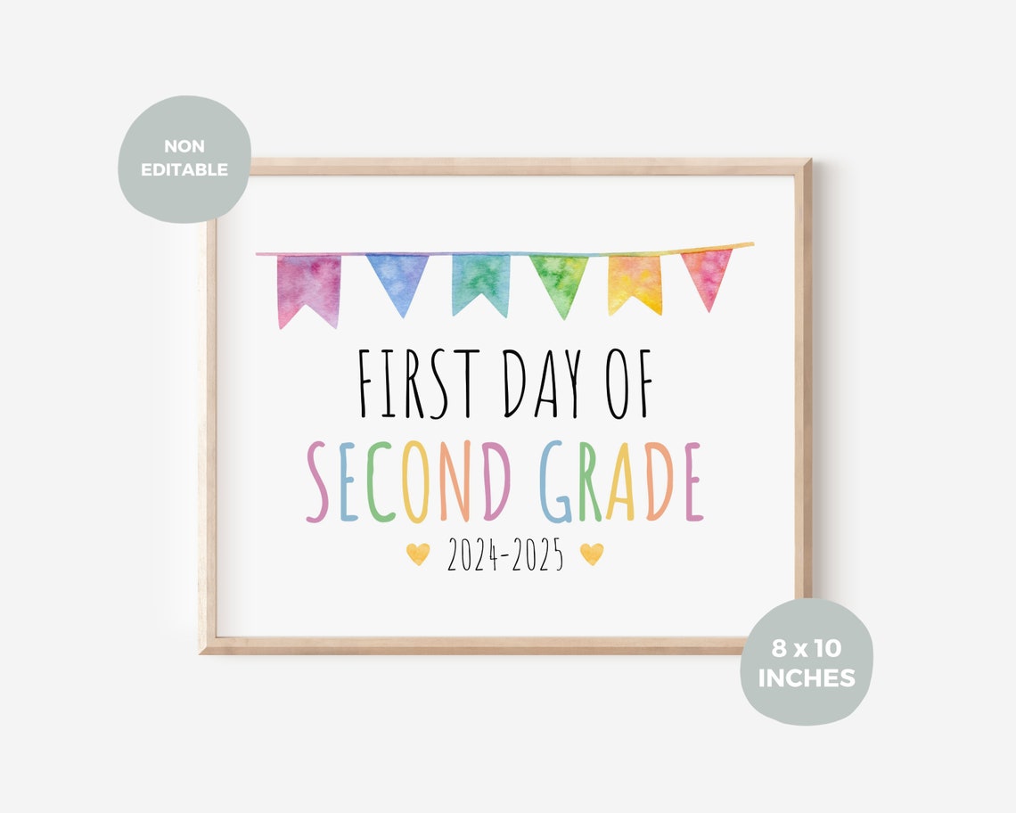 First Day of Second Grade Printable Sign, 8x10 Inch, A4, 1st Day of 2nd ...