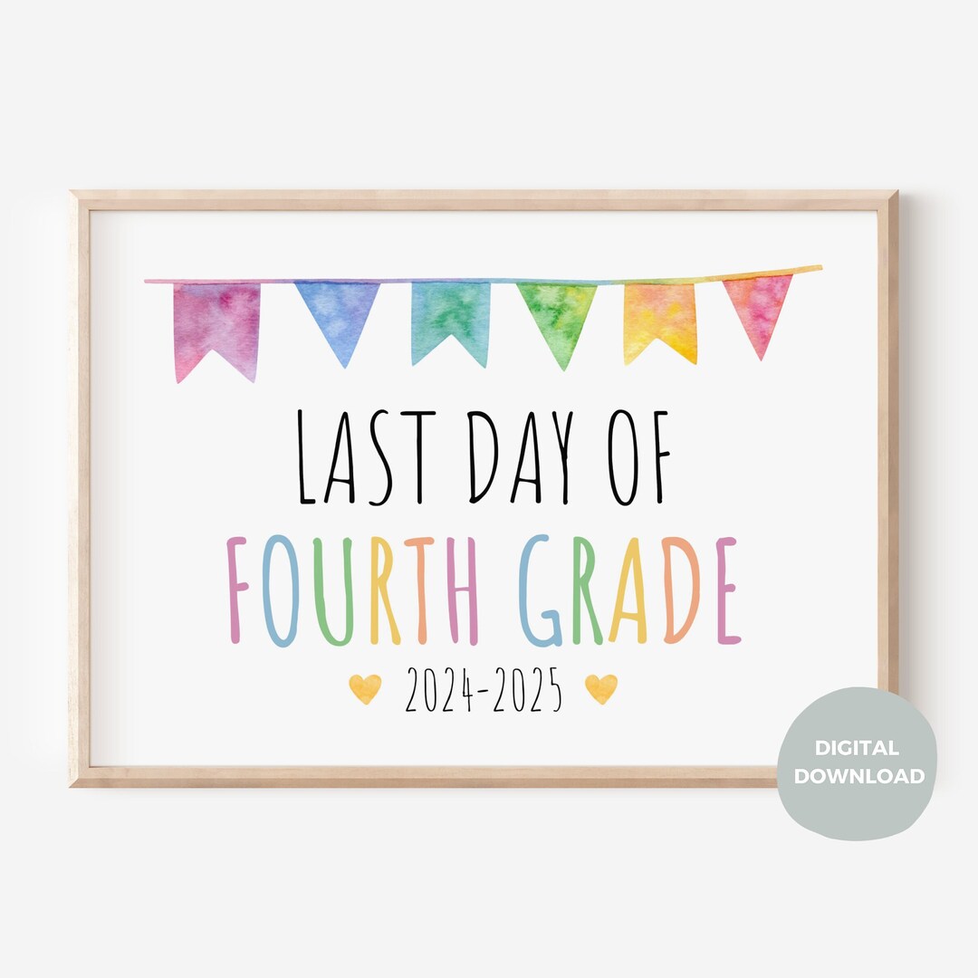 Last Day of 4th Grade Printable Sign, 8x10 Inch, A4, Last Day of Fourth ...