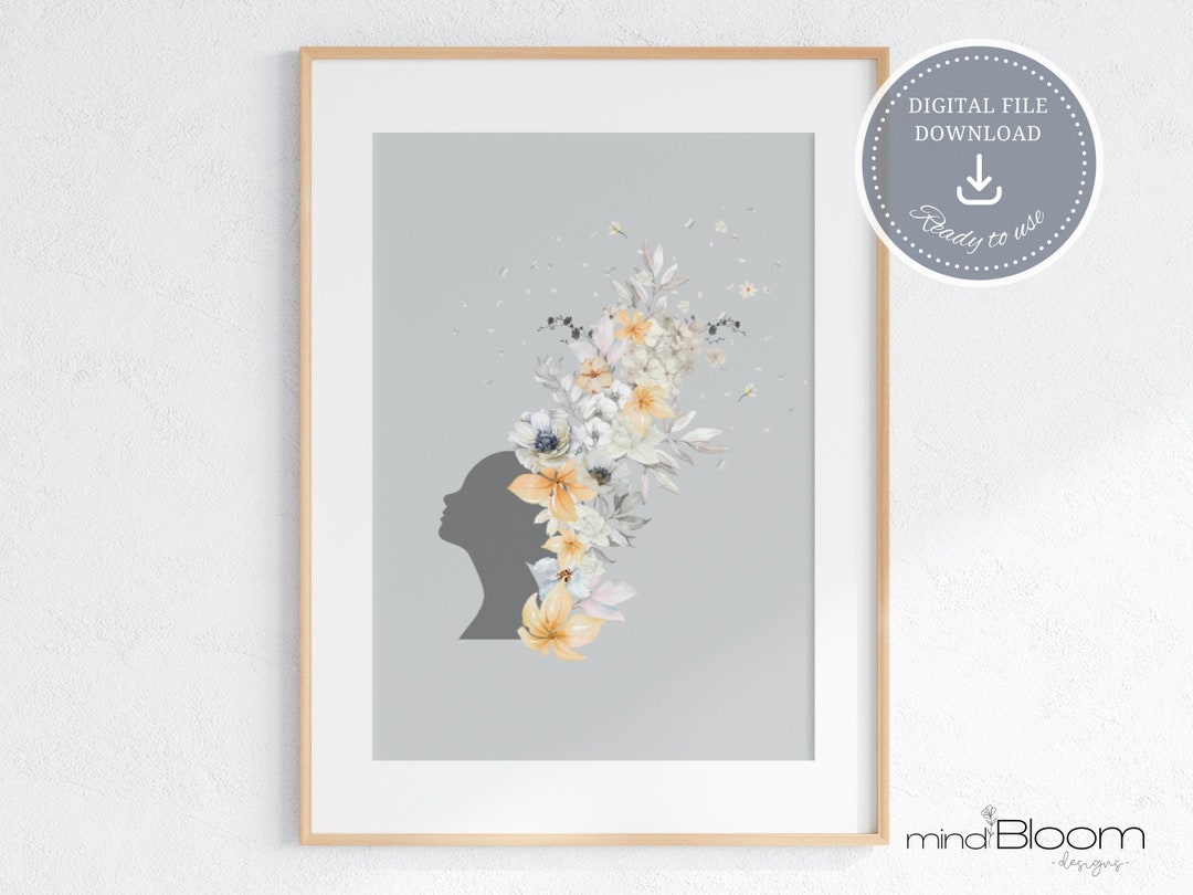 Calm Neutral Therapy Office Decor, Mental Health Blooming Print ...