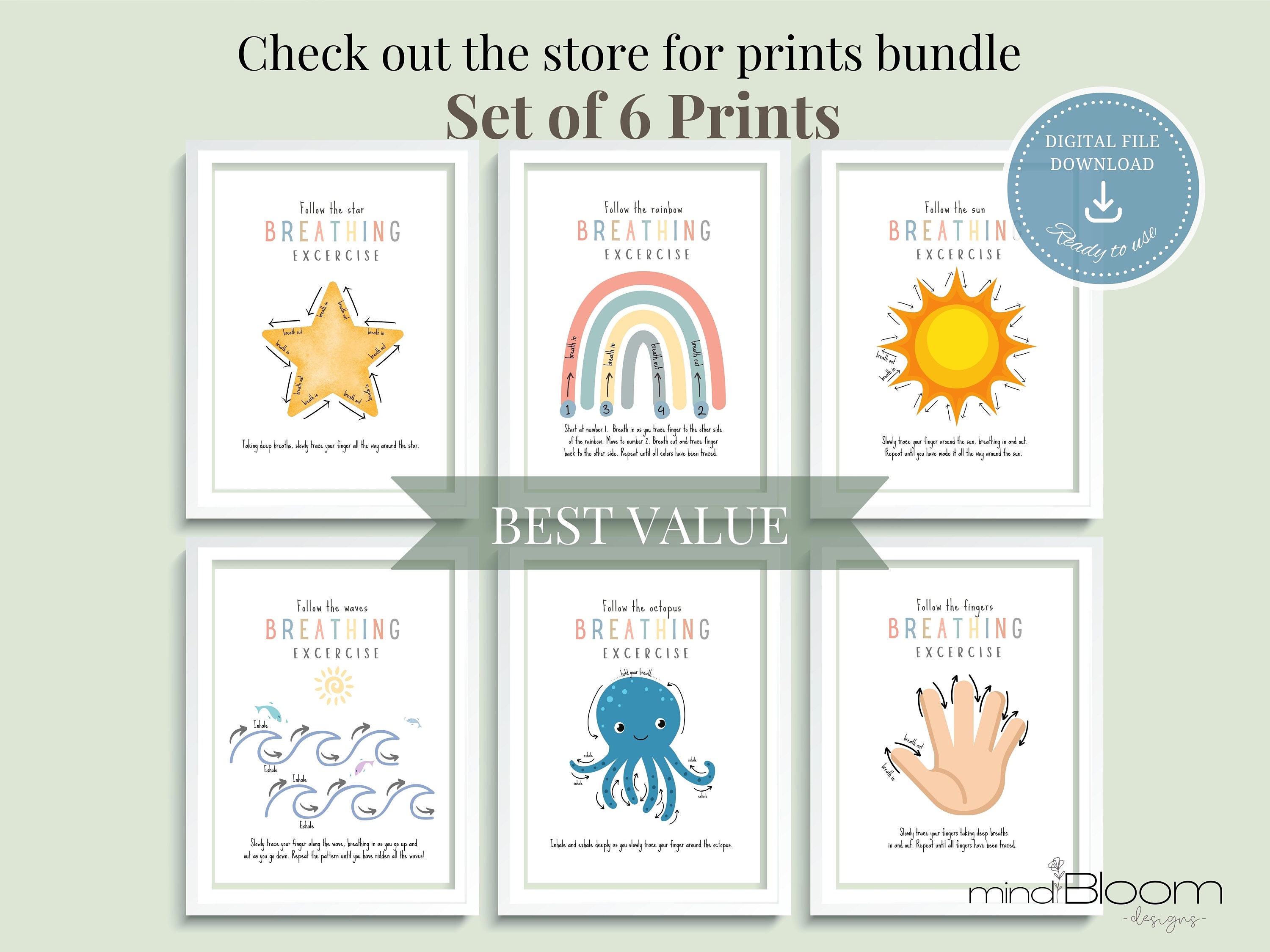 Mindful Breathing for Kids, Anxiety Relief Breathing Exercise Poster ...