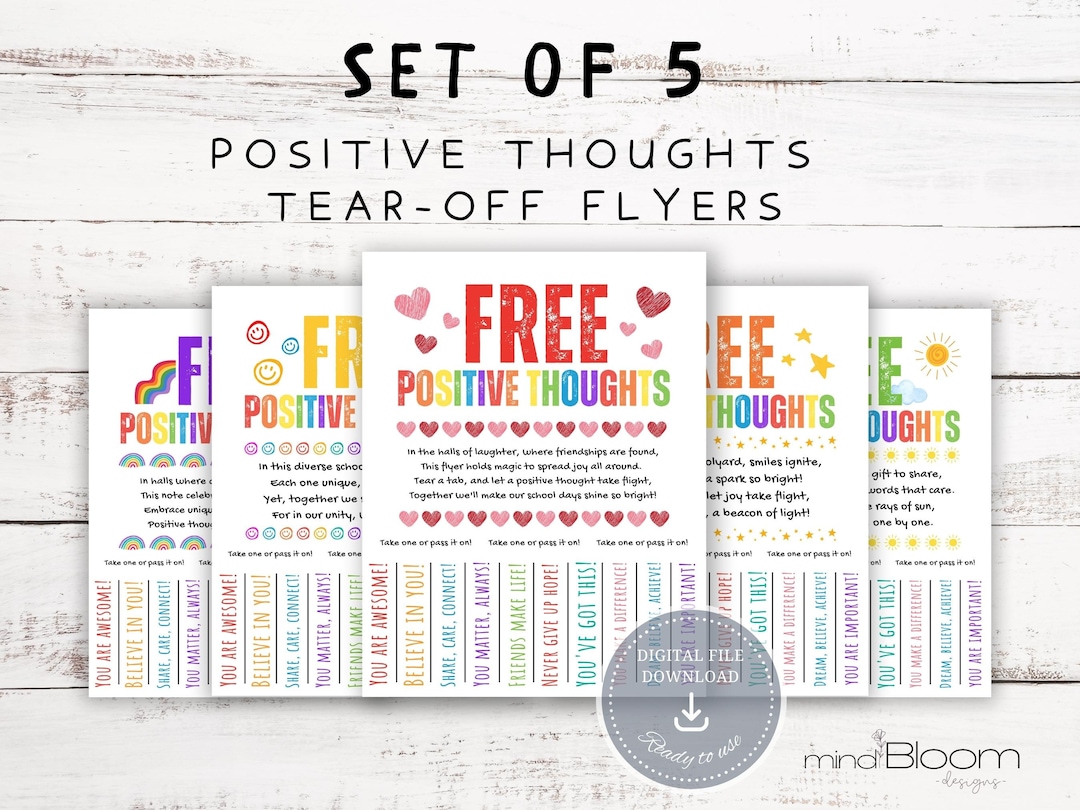 School Counselor Door Sign, Positive Thoughts Tear off Flyer, Therapy ...