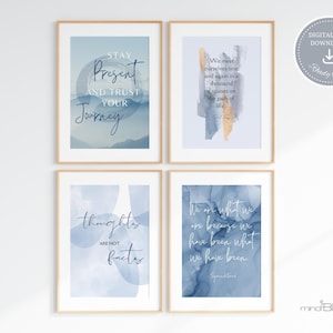 Calm Therapist Decor, Set of 12, Blue Therapy Art Poster Bundle, Mental ...