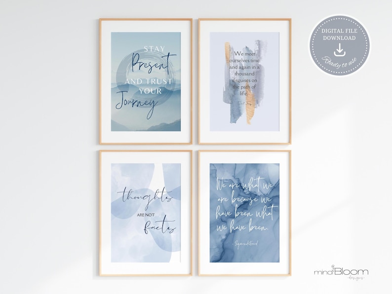 Calm Therapist Decor, Set of 12, Blue Therapy Art Poster Bundle, Mental ...