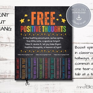 School Counselor Door Sign, Positive Thoughts Tear off Flyer, Therapy ...