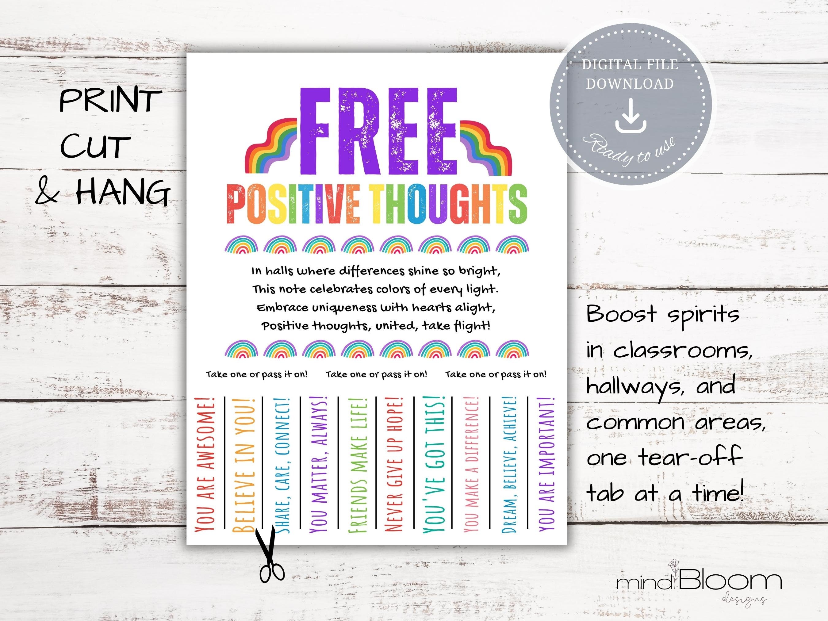 School Counselor Door Sign, Positive Thoughts Tear off Flyer, Therapy ...