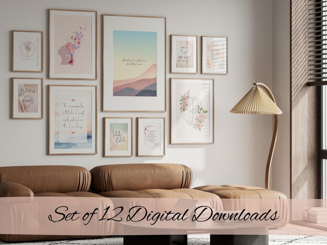 Calm Therapist Decor, Set of 12, Pastel Tranquil Therapy Wall Art ...