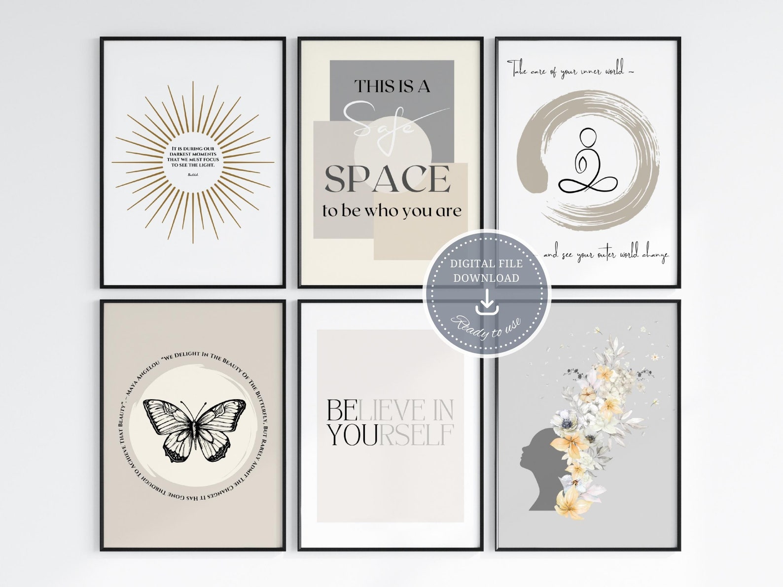 Neutral Therapy Office Decor, Set of 12, Therapist Poster Bundle ...