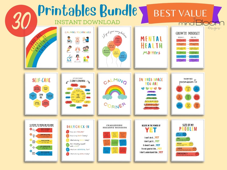 30 Calming Corner Calm Down Printable Classroom Rainbow Wall - Etsy