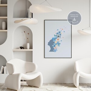 Calm Therapist Decor, Set of 12, Blue Therapy Art Poster Bundle, Mental ...