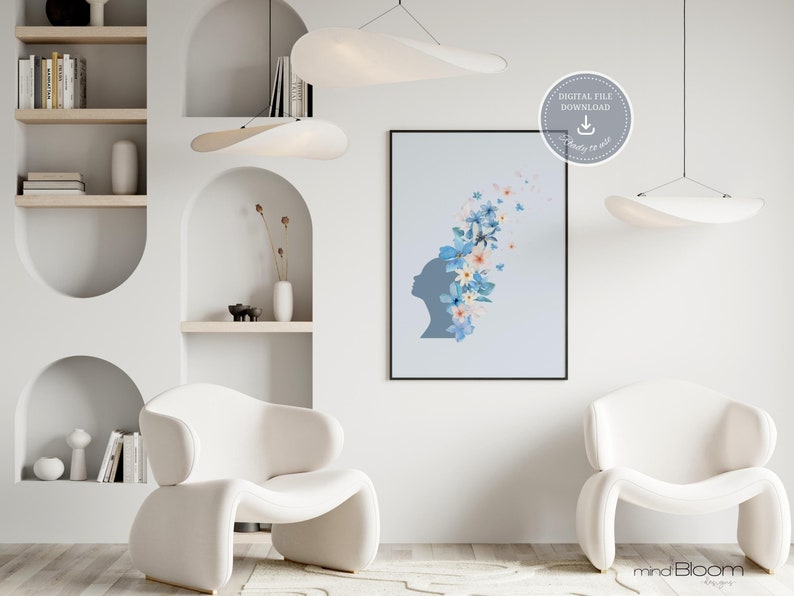 Calm Therapist Decor, Set of 12, Blue Therapy Art Poster Bundle, Mental ...