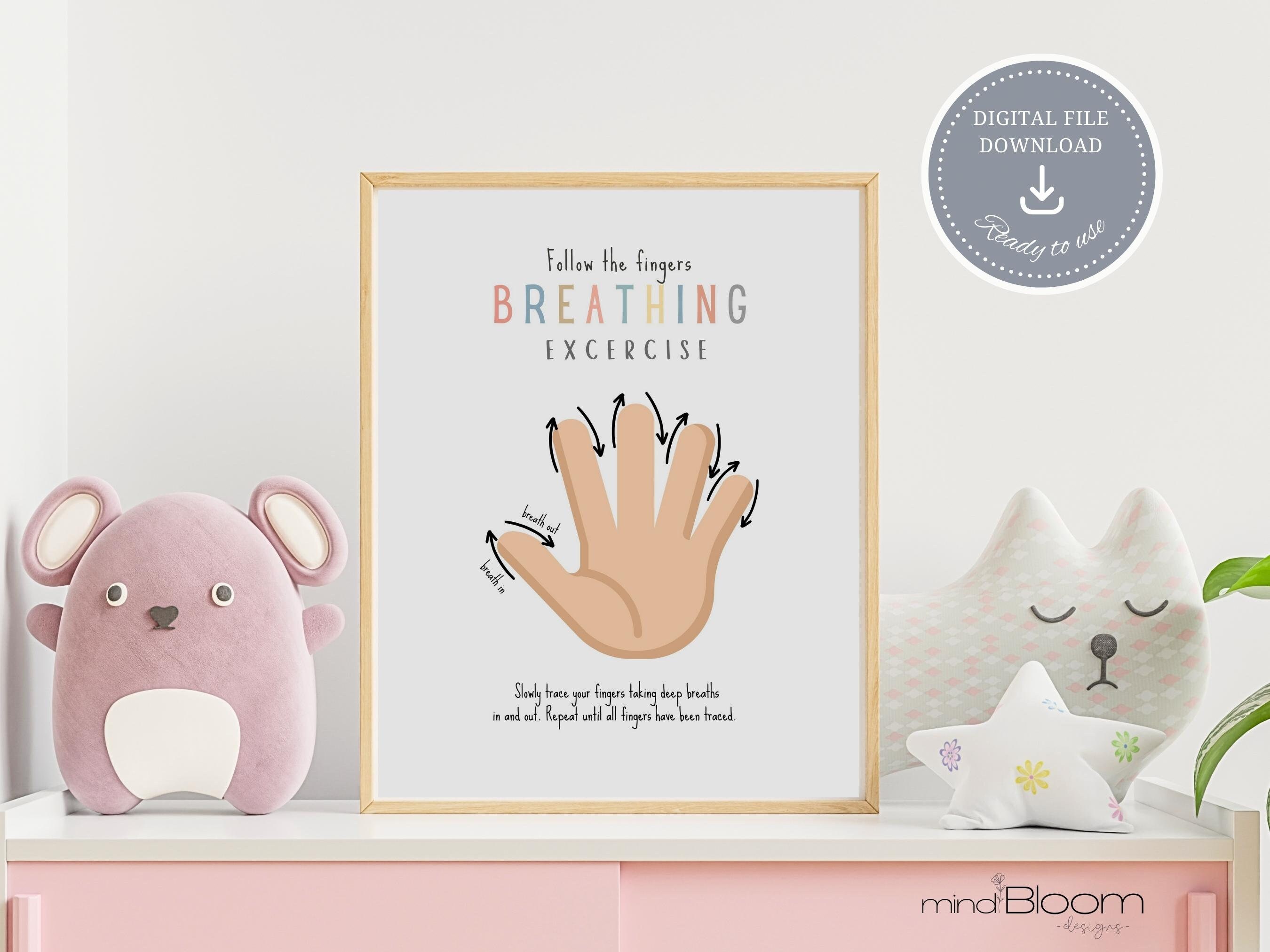 Mindful Breathing for Kids, Anxiety Relief Breathing Exercise Poster ...