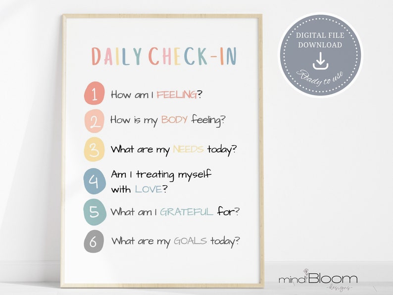Feelings Check in Poster, Self Care Poster, Mental Health Poster ...