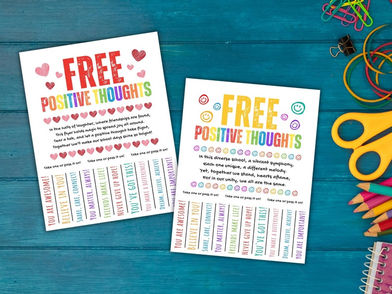 School Counselor Door Sign, Positive Thoughts Tear off Flyer, Therapy ...