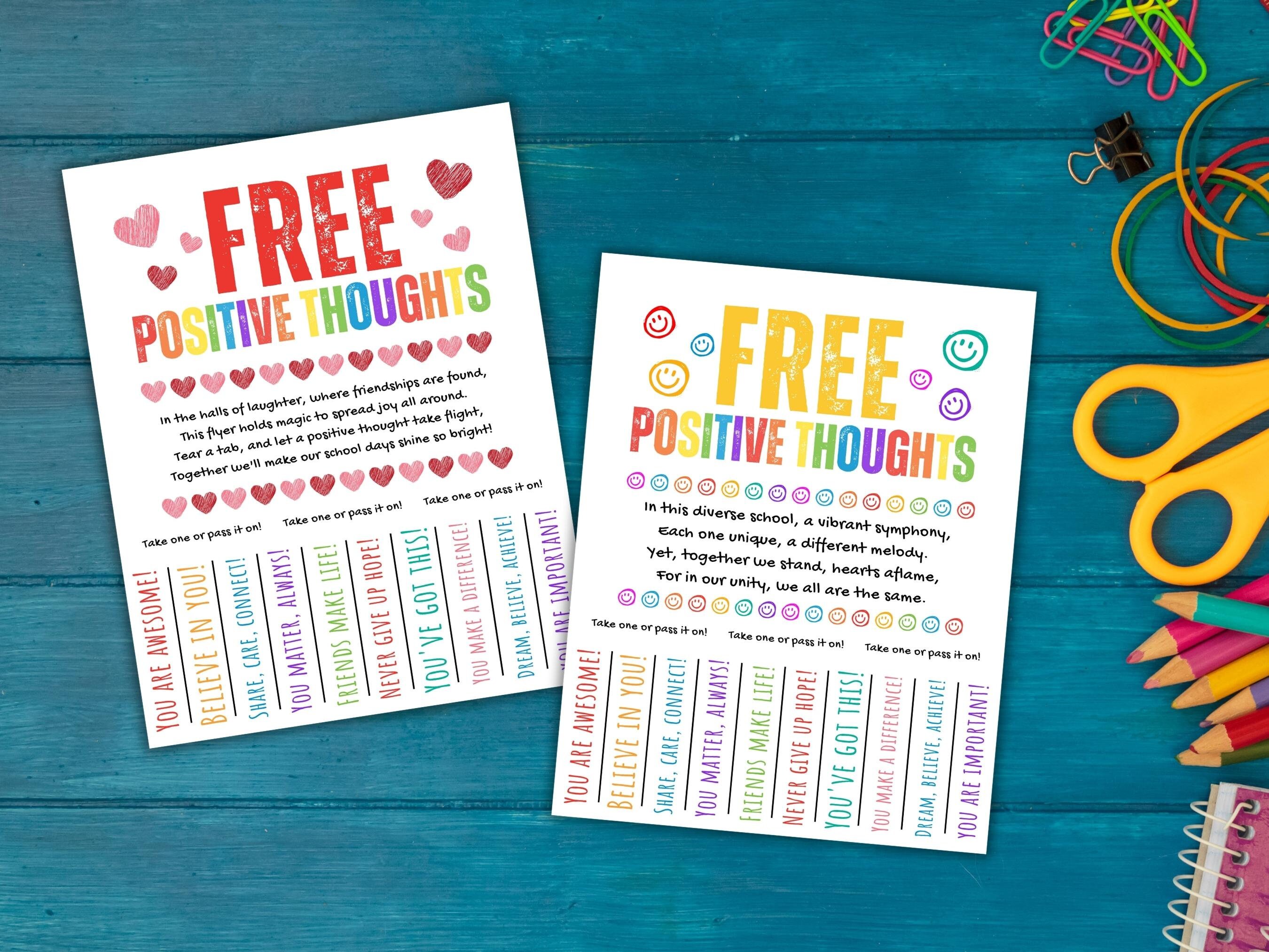 School Counselor Door Sign, Positive Thoughts Tear off Flyer, Therapy ...