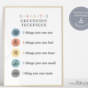 54321, Grounding Technique Poster, Coping Skills, Therapy Office Decor, Mental Health, Anxiety ...