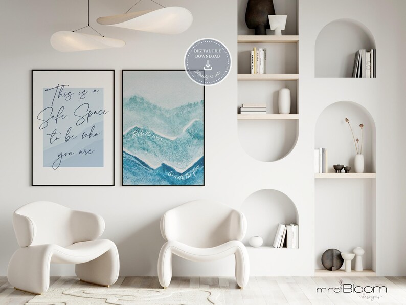 Calm Therapist Decor, Set of 12, Blue Therapy Art Poster Bundle, Mental ...