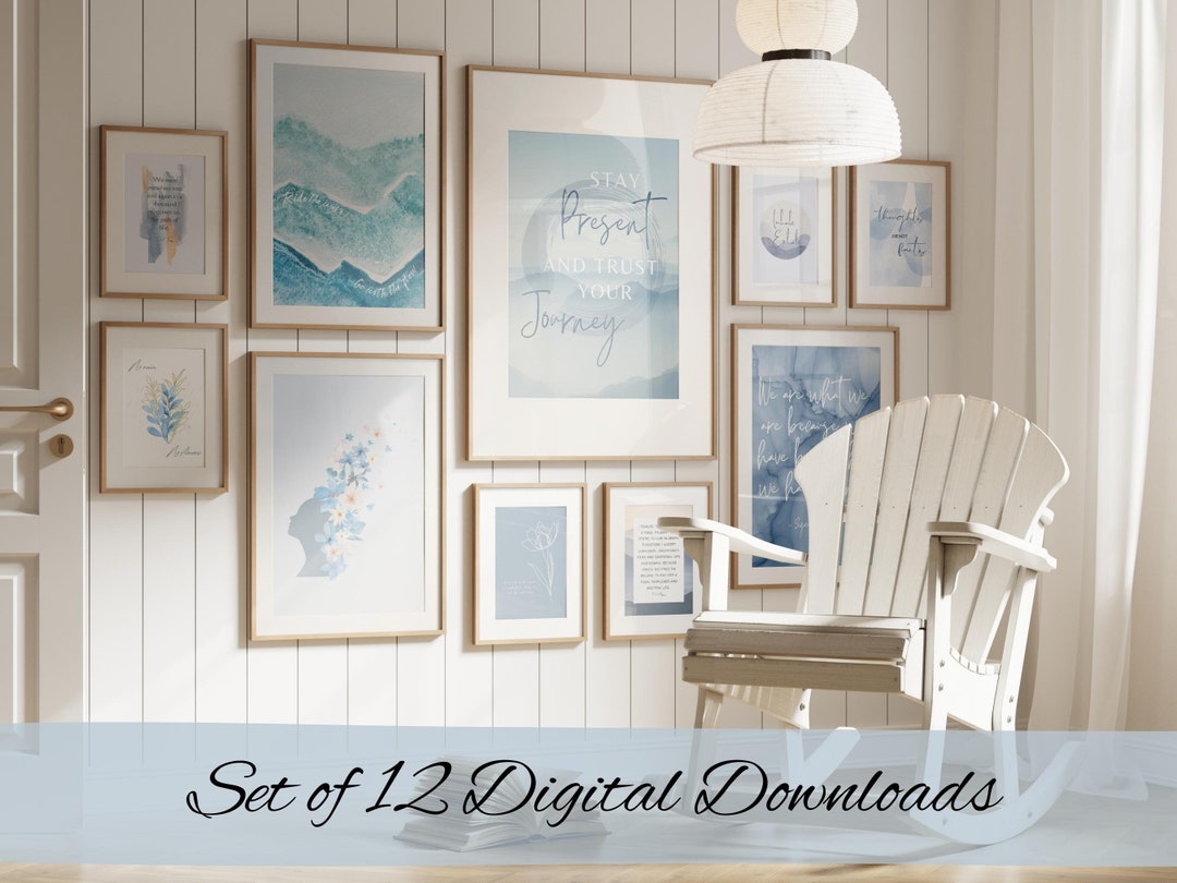 Calm Therapist Decor, Set of 12, Blue Therapy Art Poster Bundle, Mental ...