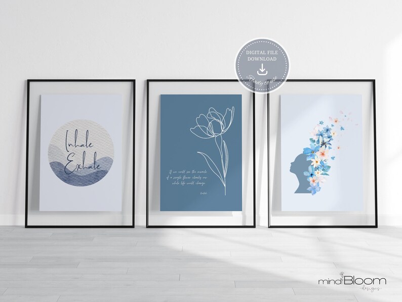 Calm Therapist Decor, Set of 12, Blue Therapy Art Poster Bundle, Mental ...