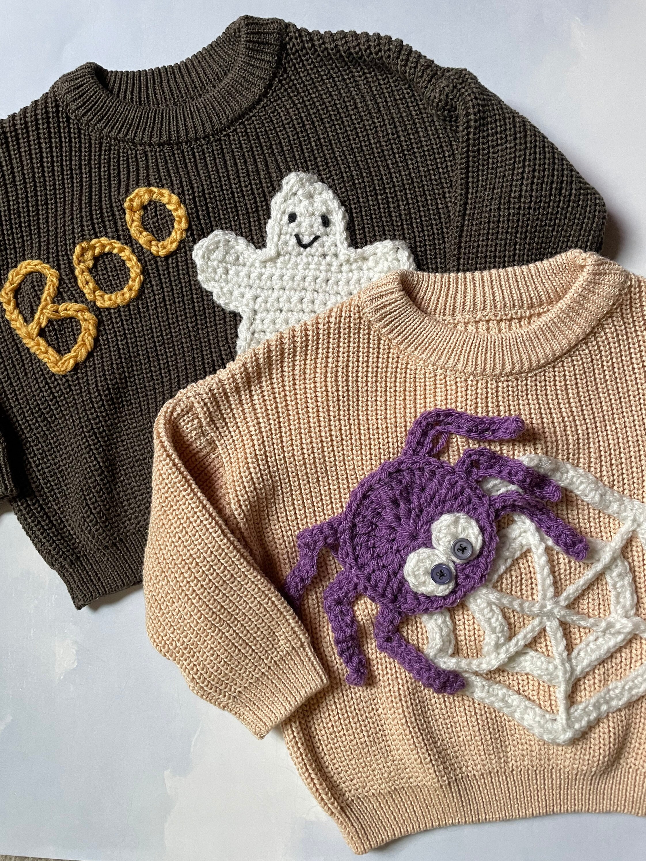 Baby Hand Embroidered Halloween Sweater, Halloween Baby Sweater, Spider ...