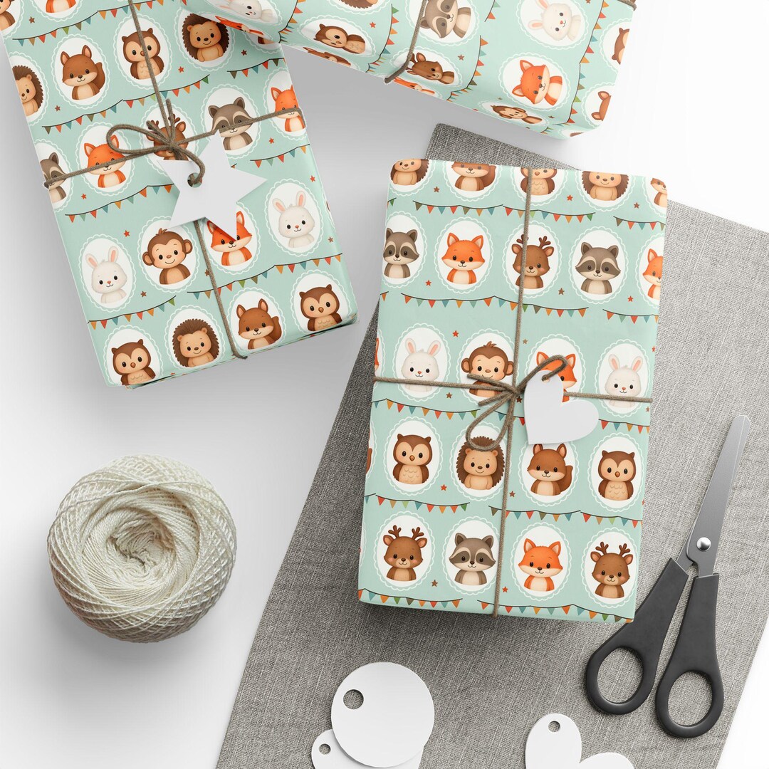 Baby Animals Wrapping Paper, Cute Gift Wrap for Kids, Woodland Forest ...