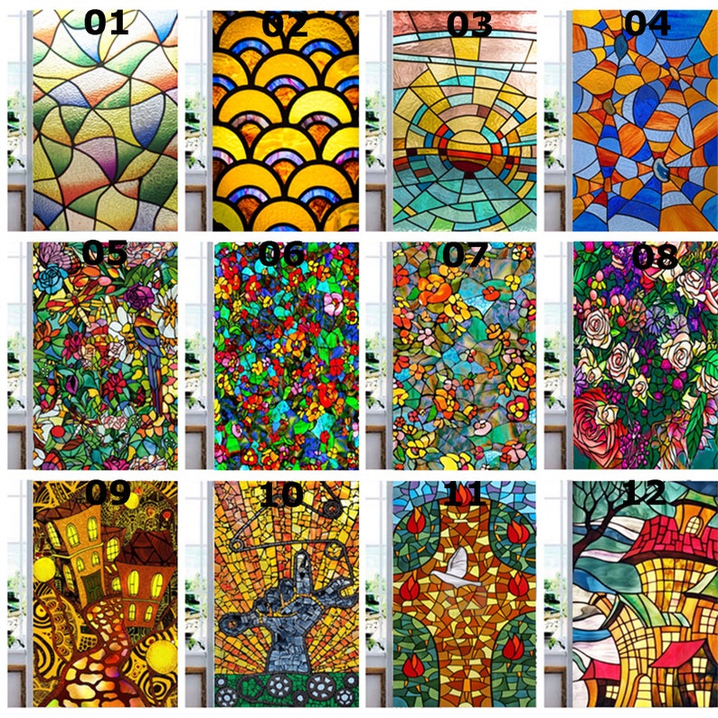Custom Size Stained Glass Window Film Vintage Church Style Etsy