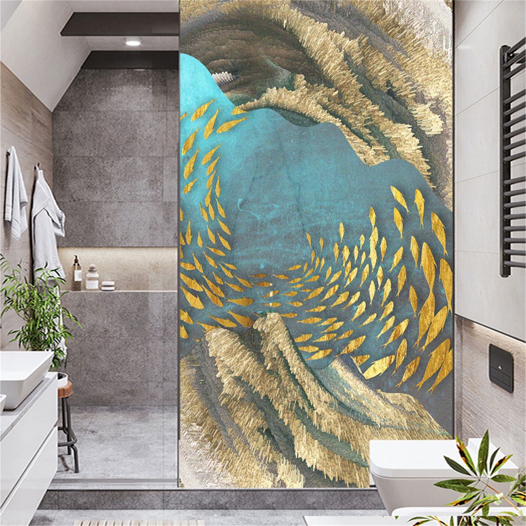 Window Film Privacy Fish Pattern Frosted No Glue Glass Sticker Sun ...