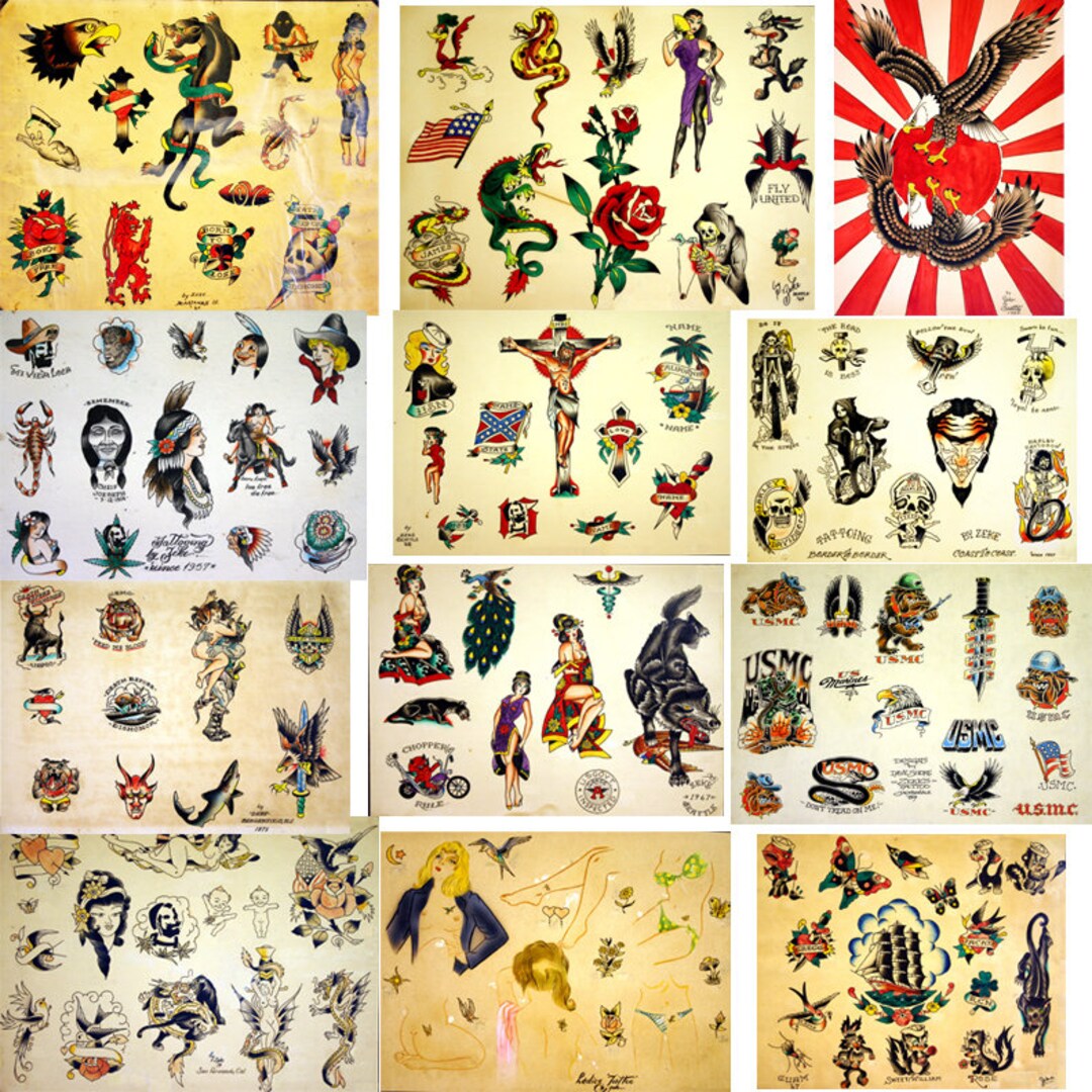 Tattoo Flash Zeke Owen Set 3 Old School Traditional Style - Etsy