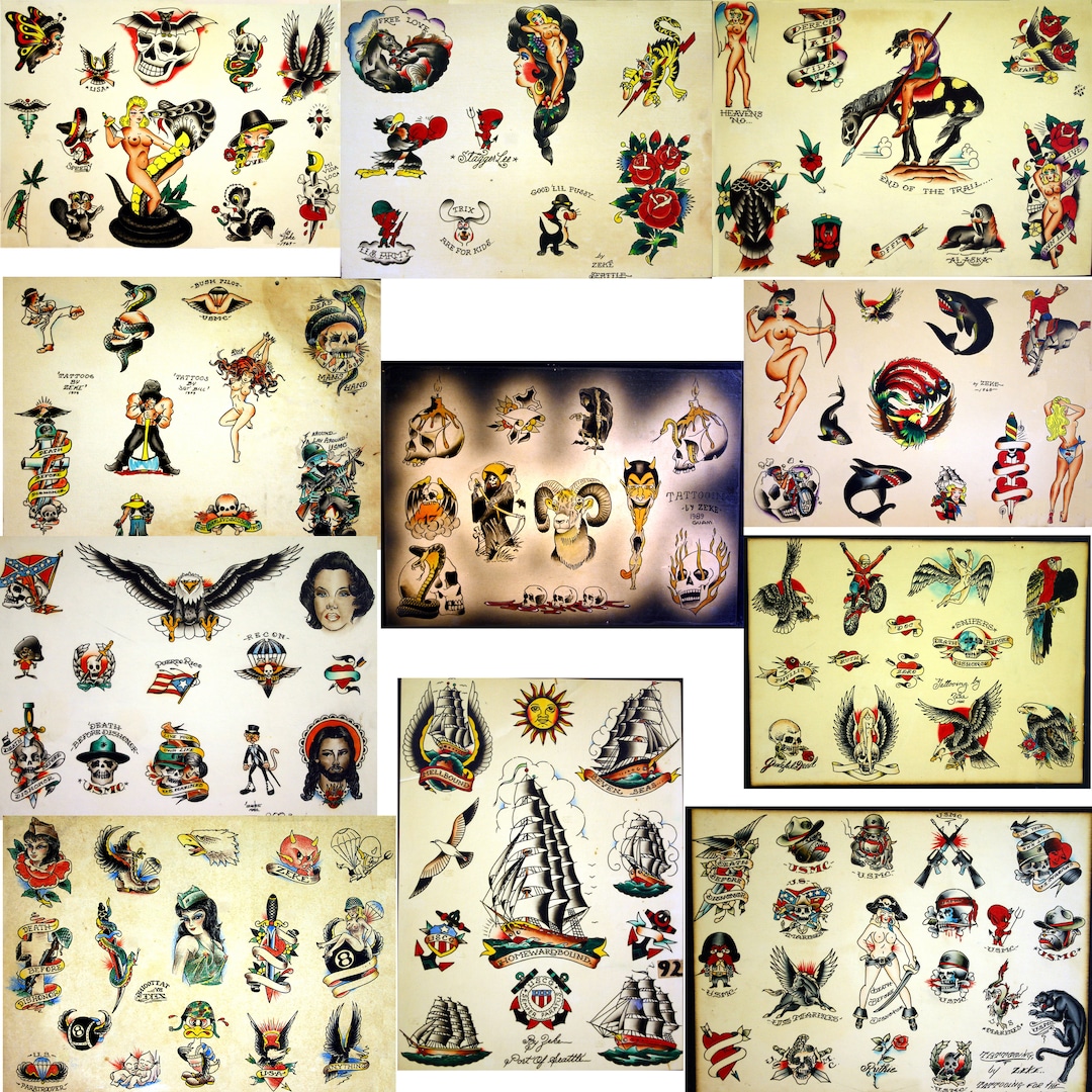 Tattoo Flash Zeke Owen Set 2 Old School Traditional Style - Etsy