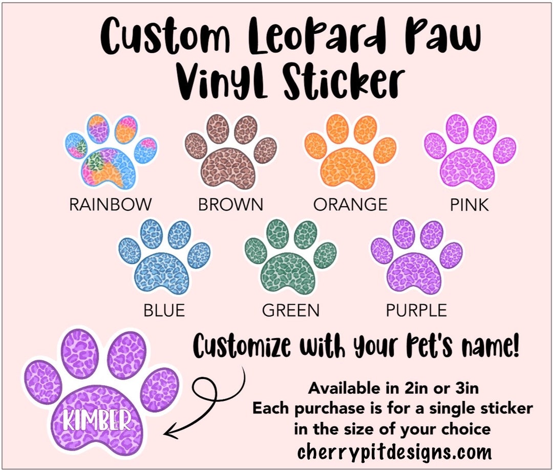 Custom Paw Print Name Sticker, Leopard Paw Sticker, Personalized Dog ...