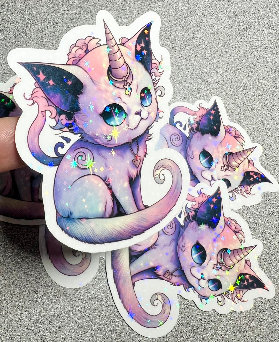 Demon Caticorn Holographic Vinyl Sticker, Demon Kitty Sticker ...