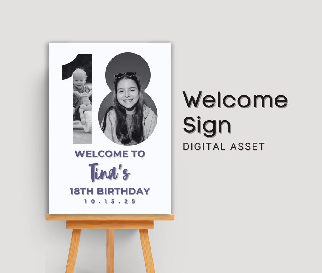 18th Birthday Welcome Sign | Custom Photo, Modern Minimalist (digital ...