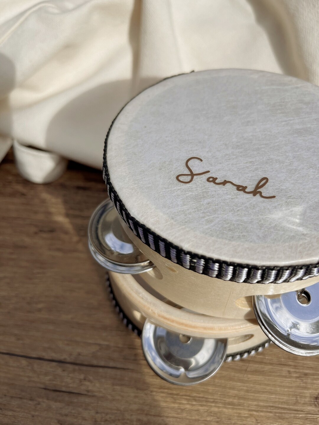 Personalized Wooden Tambourine Baby Drum Instrument Custom Wedding ...