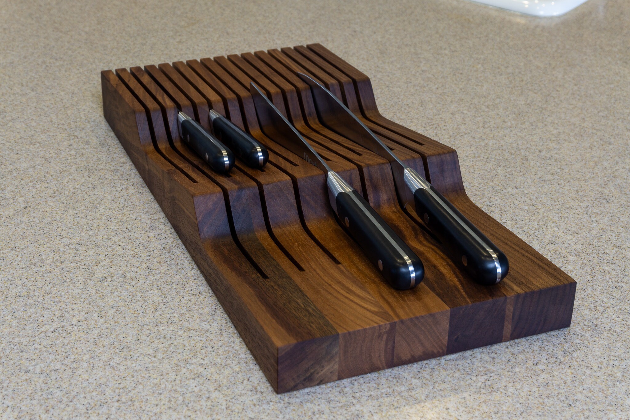 In Drawer Knife Block Cherry White Oak And Walnut Space Saving Knife