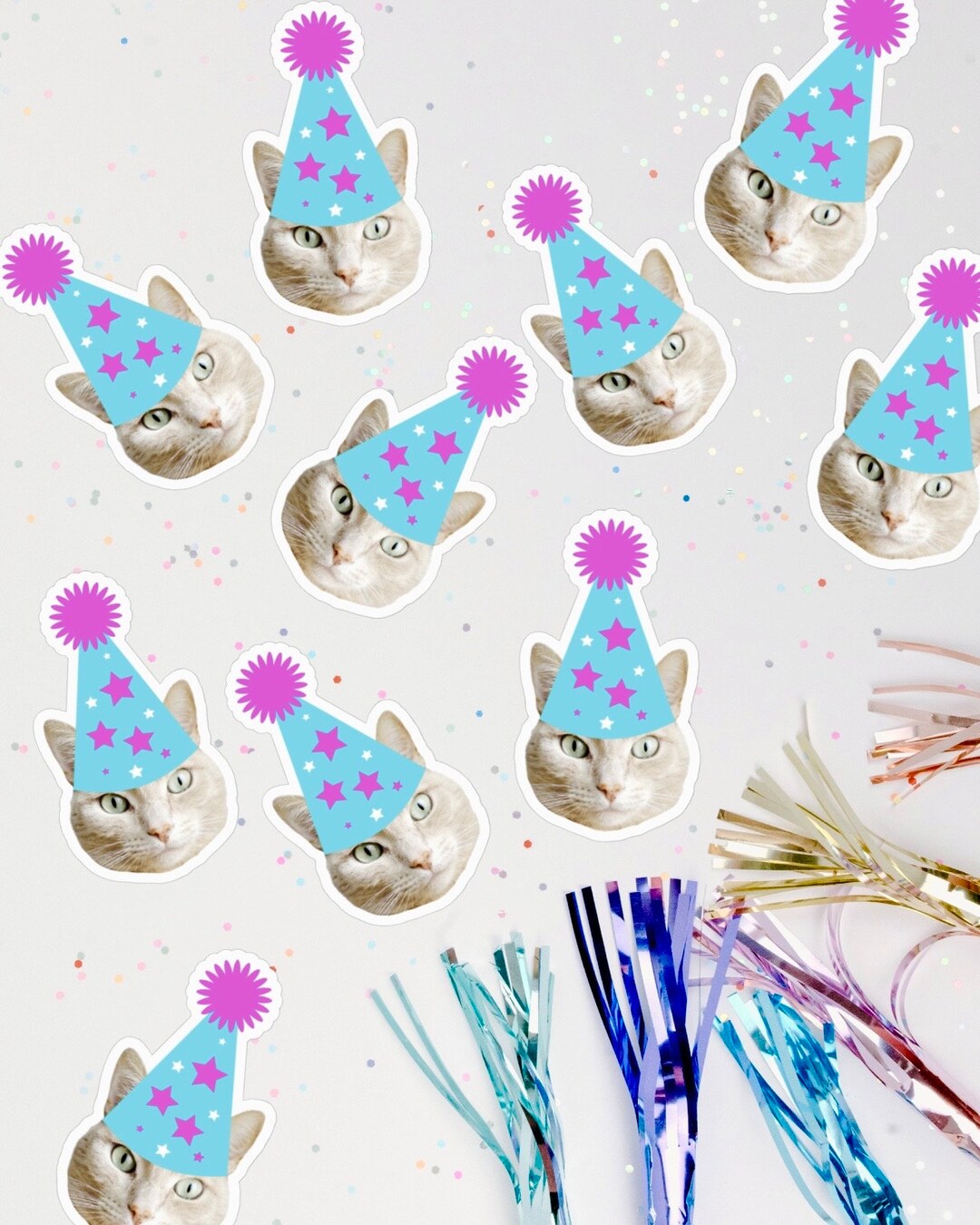 Custom Cat Face Confetti, Personalized Cat Face Confetti, Face Sticker ...
