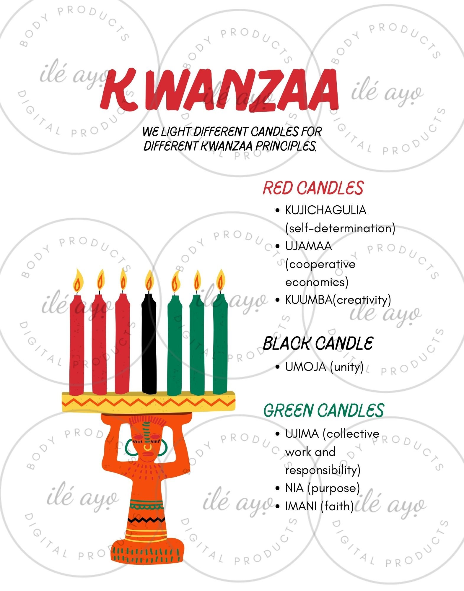 Kwanzaa 7 Principles Candle Digital Art, Kwanzaa Decorations, African ...
