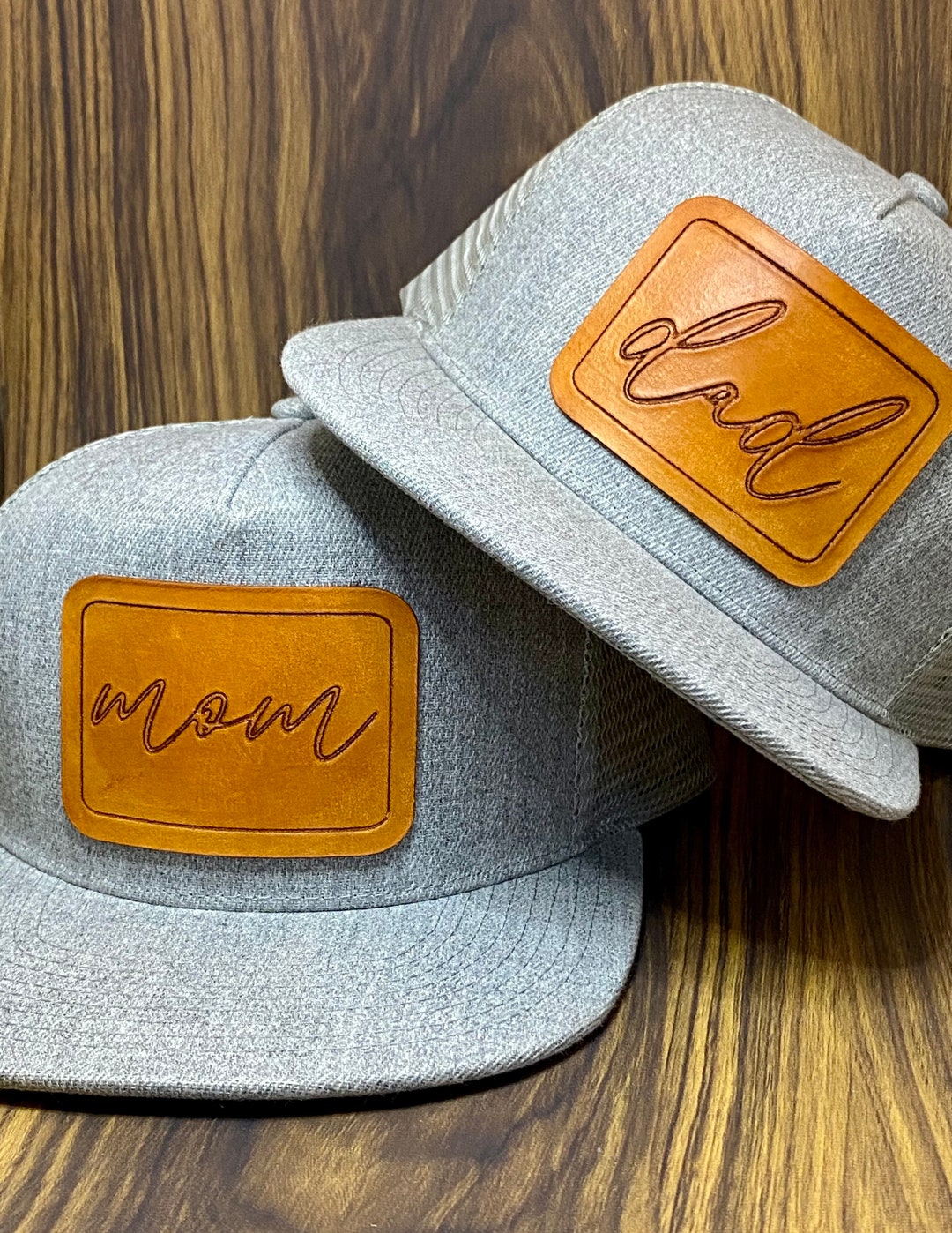 Family Matching Hats, Personalized Leather Patch Hat, Mom and Dad ...
