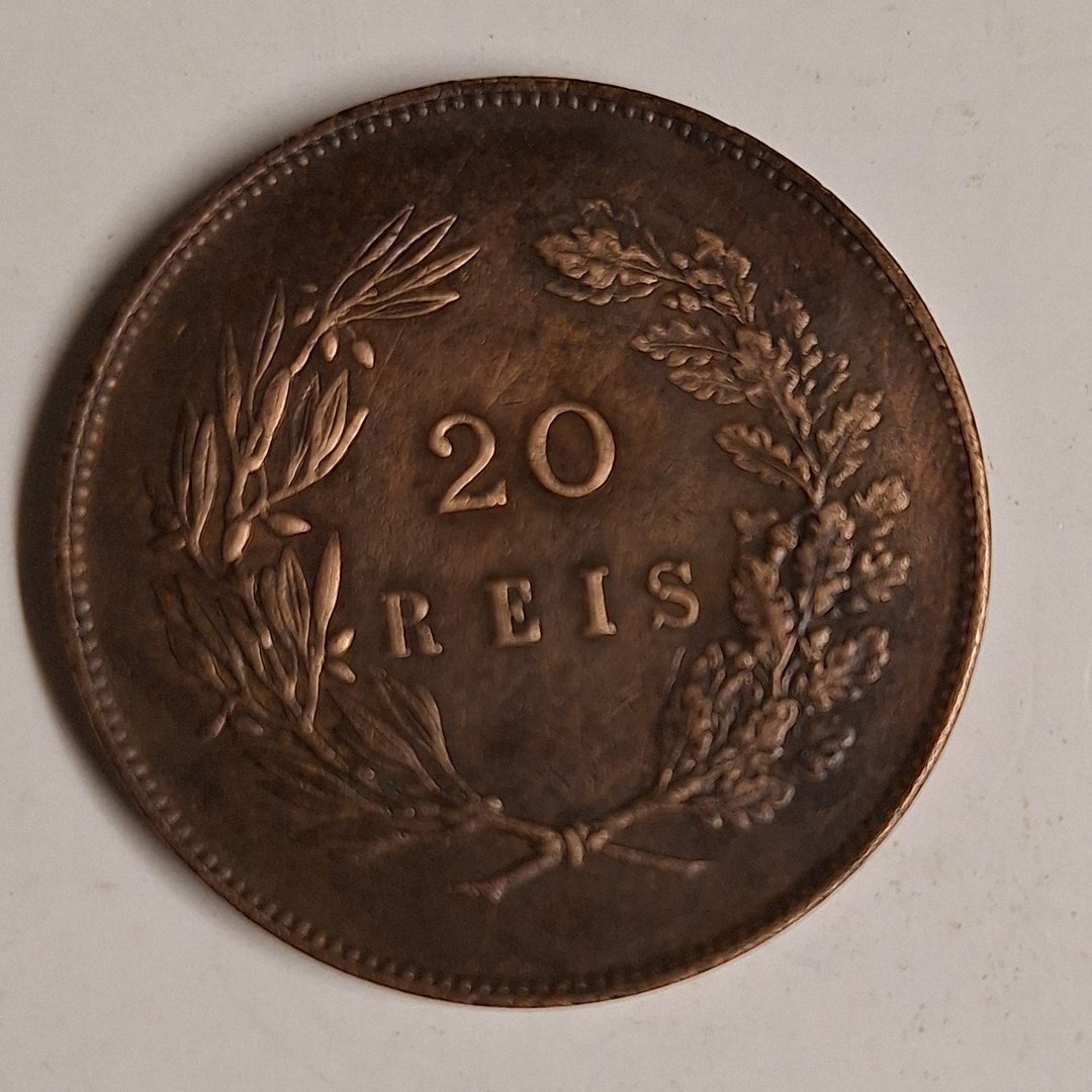 1891 Portuguese 20 Reis Coin in Good Condition. This is a Half Dollar ...