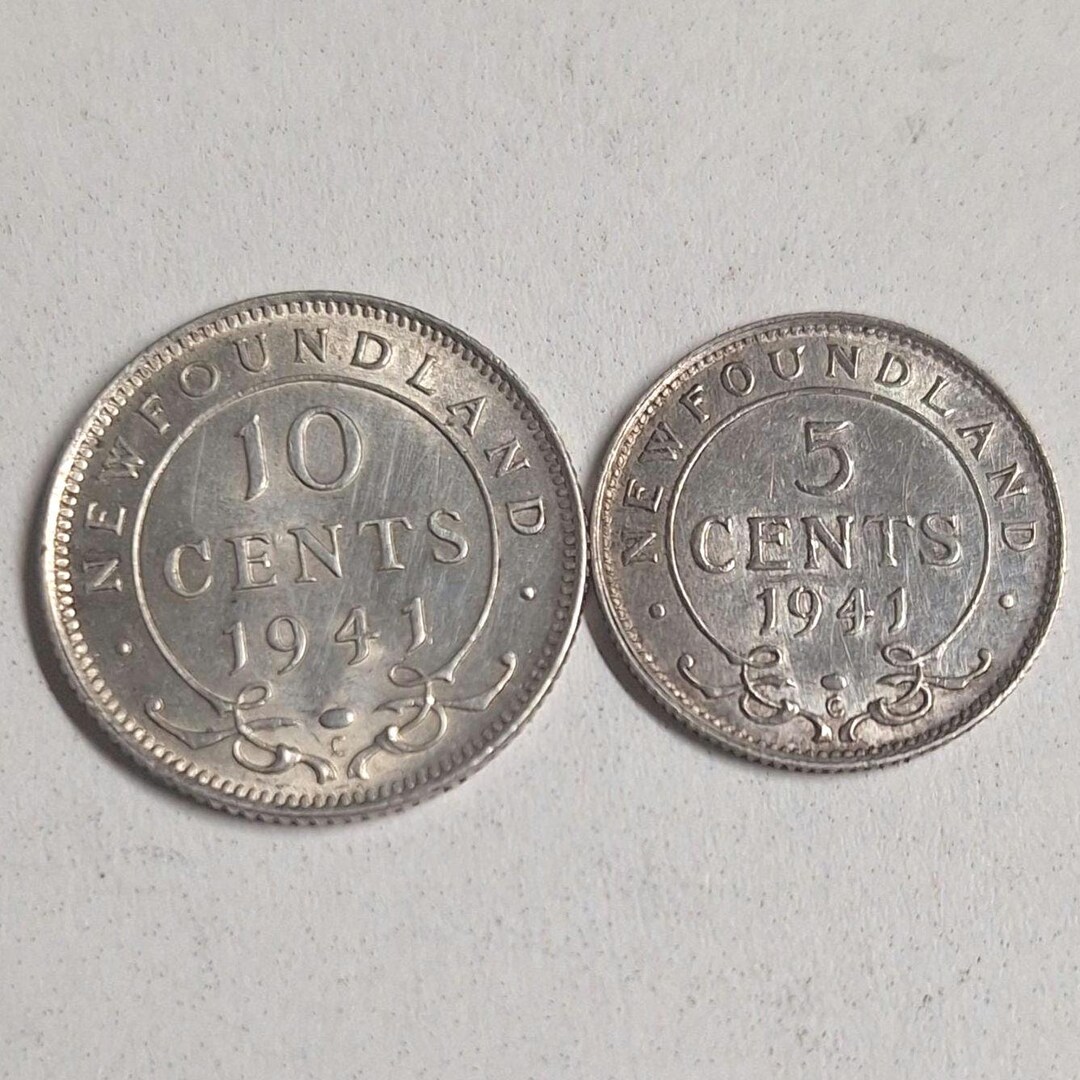 Newfoundland 1941 WWII Era Silver 10 and 5 Cents Coin Bundle in High ...