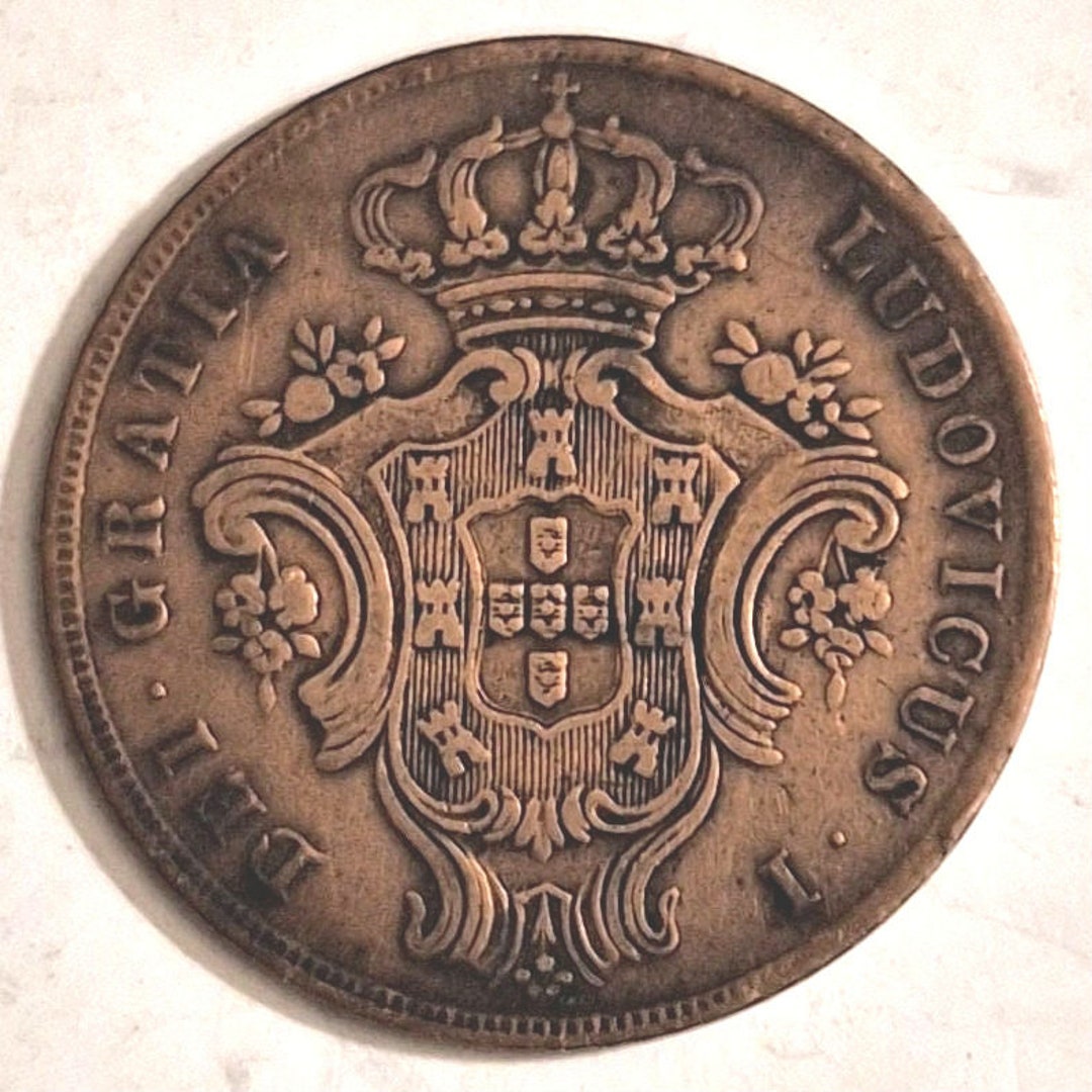 1865 Portuguese 10 Reis Coin in Good Condition. This is a Large Half ...