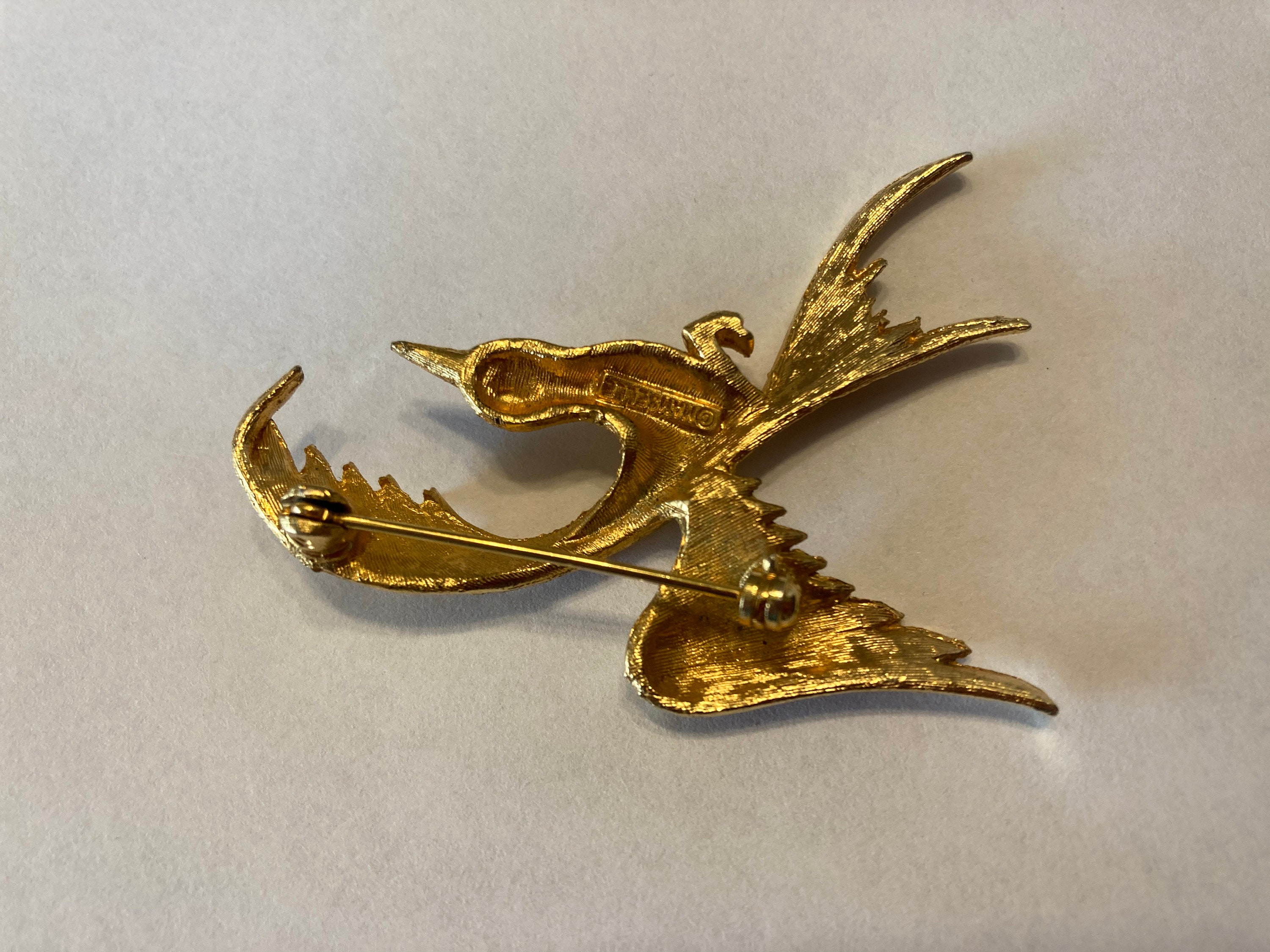 Mamselle Signed Flying Crane Brooch With Red Rhinestone Eye - Etsy